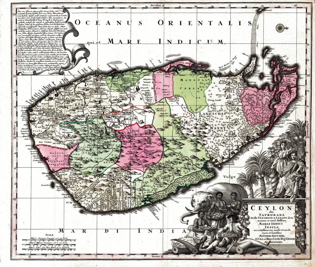 Antique Map Ceylon by Seutter (1730)